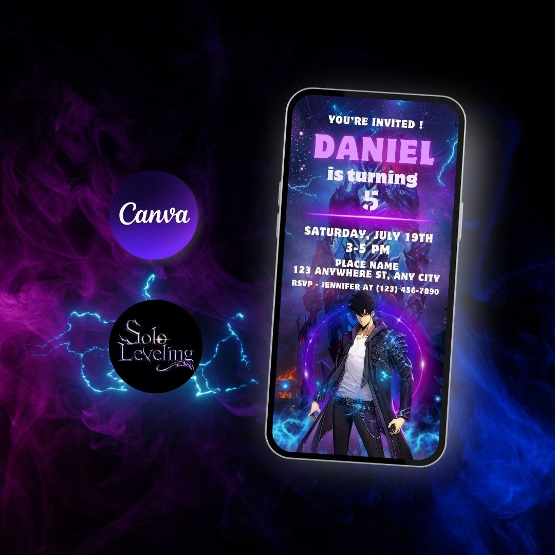 Solo Leveling Birthday Invitation: Editable Canva Template (1920x1080 ...