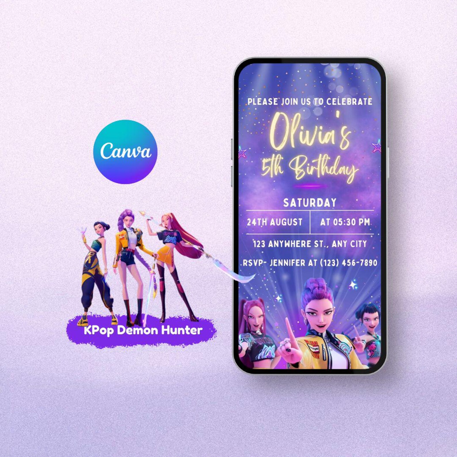 Kpop Demon Hunter Invitation Birthday Kpop Invitation K-pop Invite ...