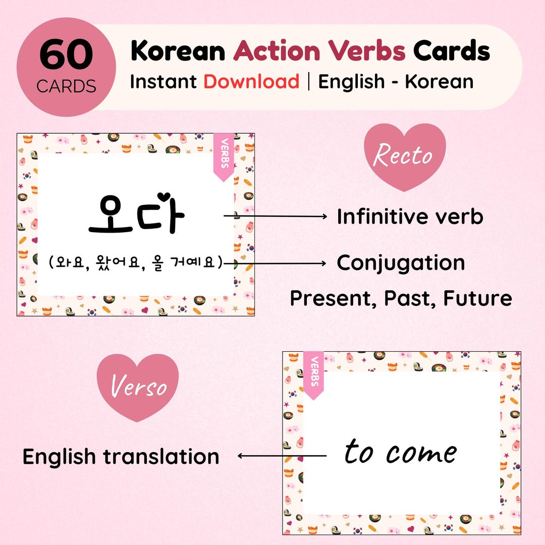 Learn 60 Basic Korean Conjugated ACTION VERBS Online English Korean ...