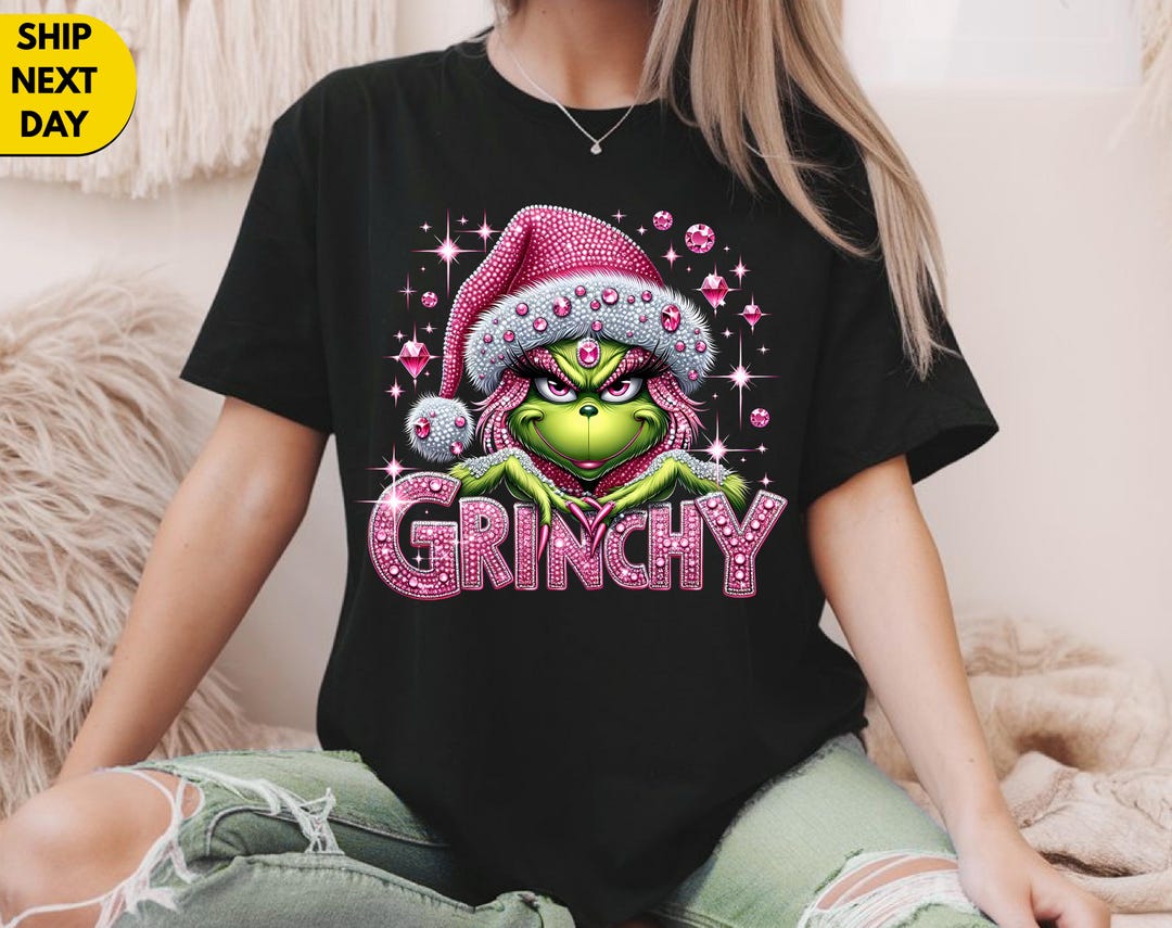 Pink Bling Grinch Shirt,sparkly Christmas Tee for Women,funny Holiday ...
