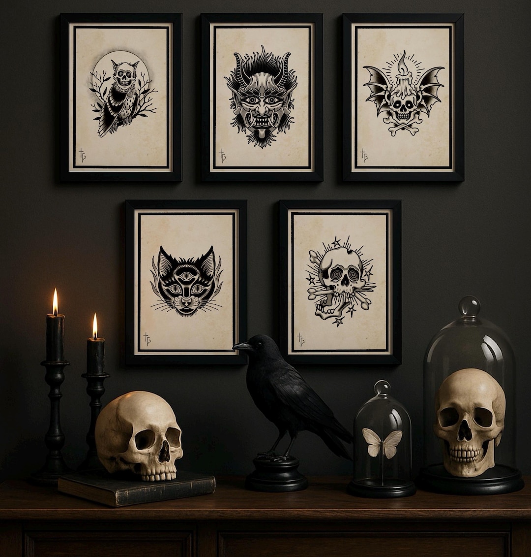 Vintage Dark Arts Traditional Tattoo Flash Art Print Set: Occult ...