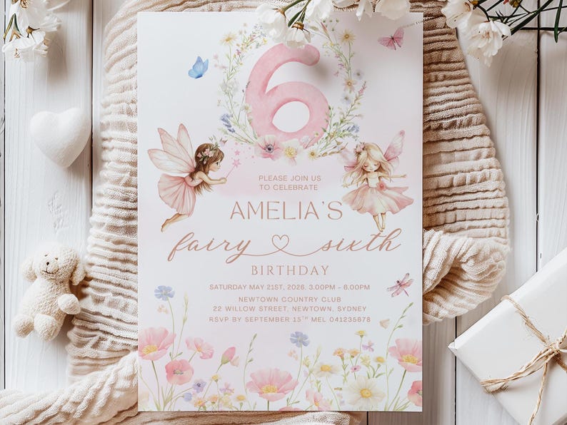 Fairy Birthday Invitation Girl, Fairy 6th Birthday Invite, Enchanted ...