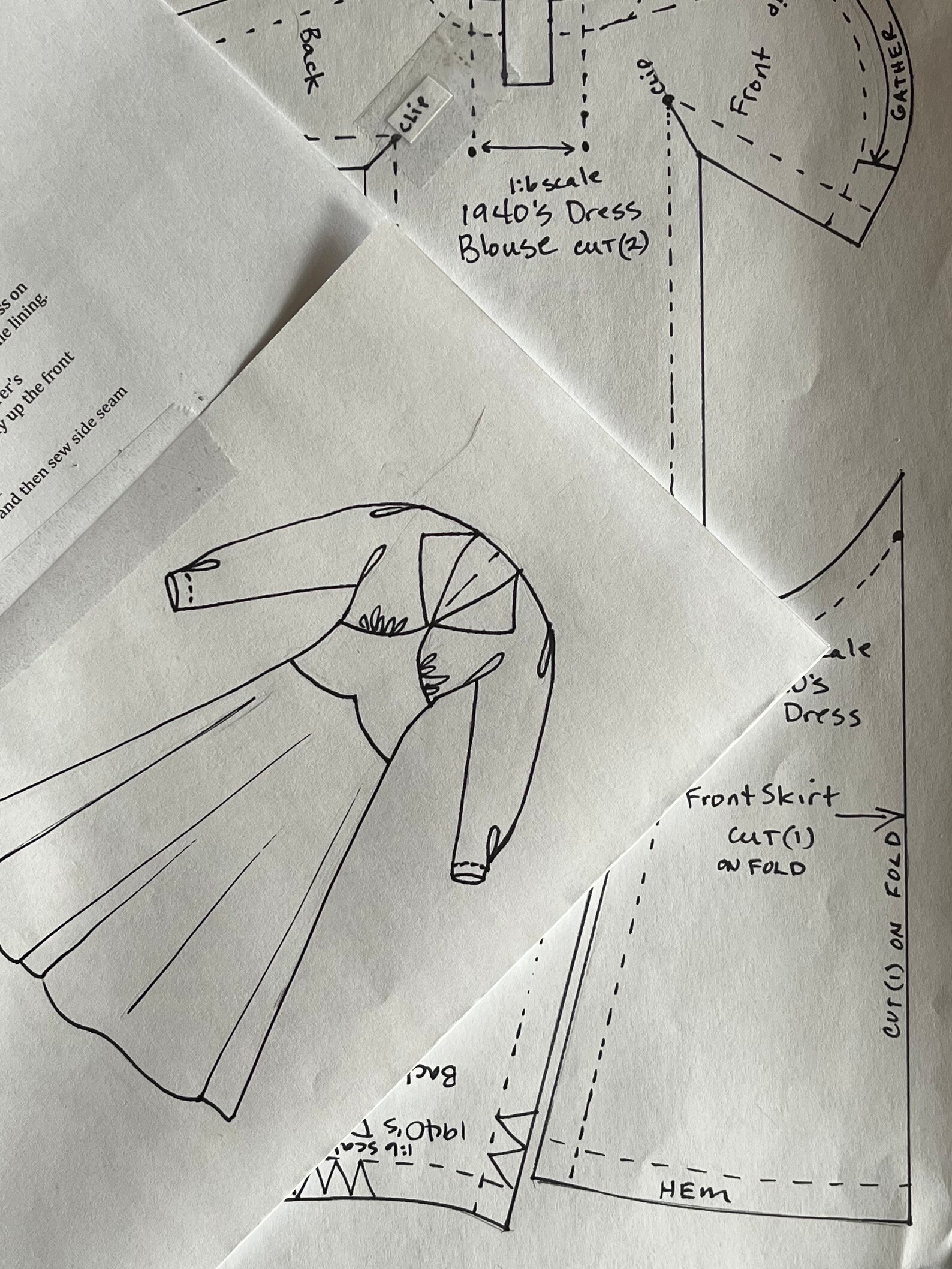 1:6 Scale 1940’s Dress ADVANCED Paper PATTERN for Action Figures Barbie ...