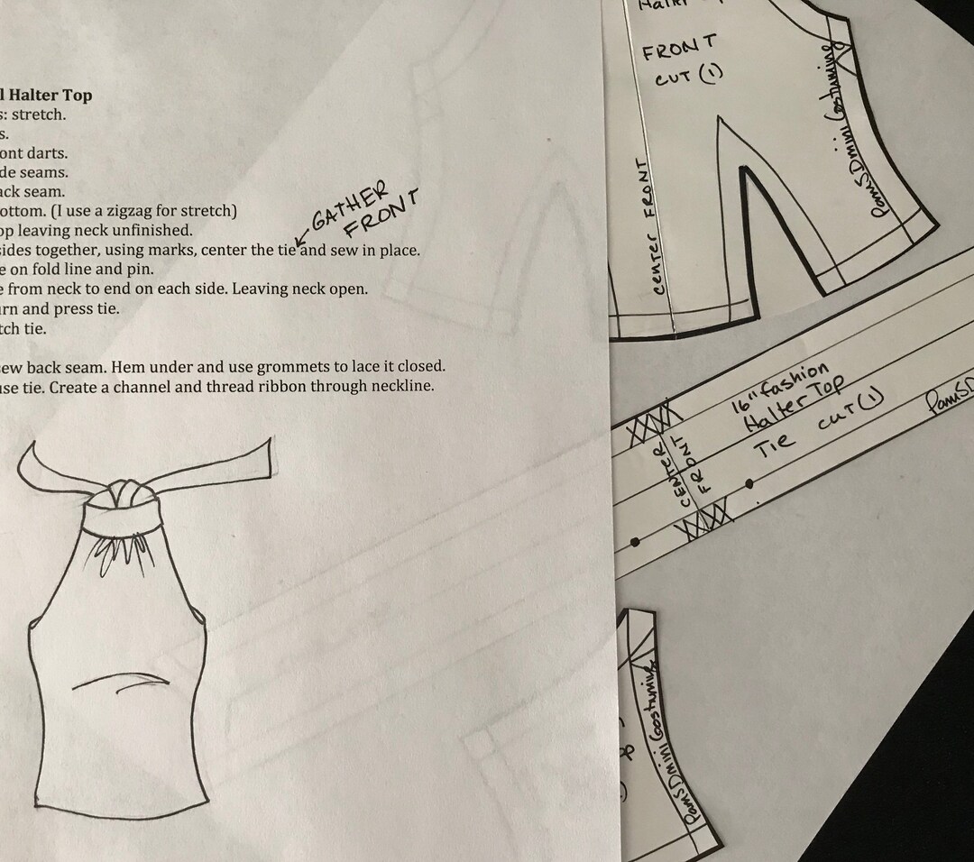 16" Fashion Doll Halter Top INTERMEDIATE Paper PATTERN - Etsy