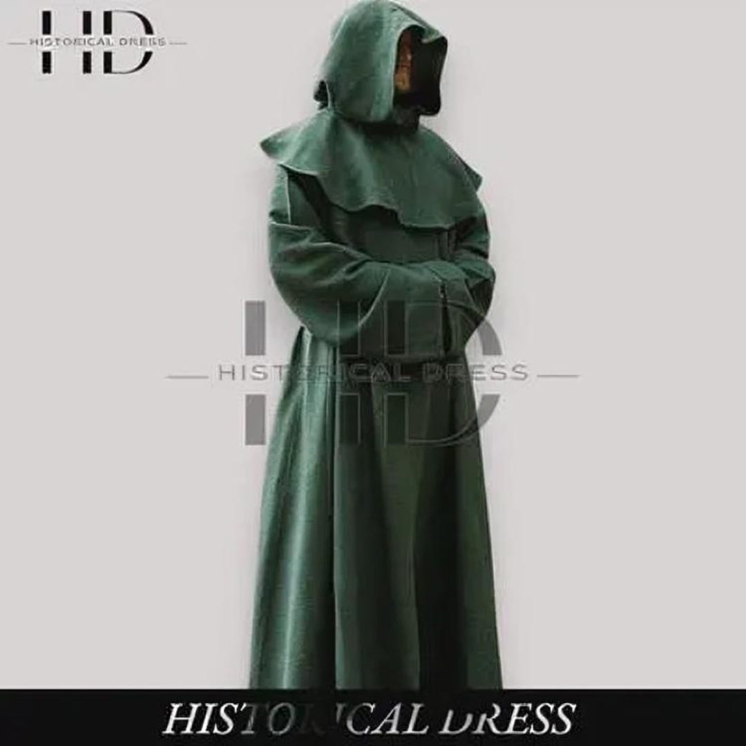 Men's Green Wool Monk Robe With Hood | Medieval Costume LARP Halloween ...