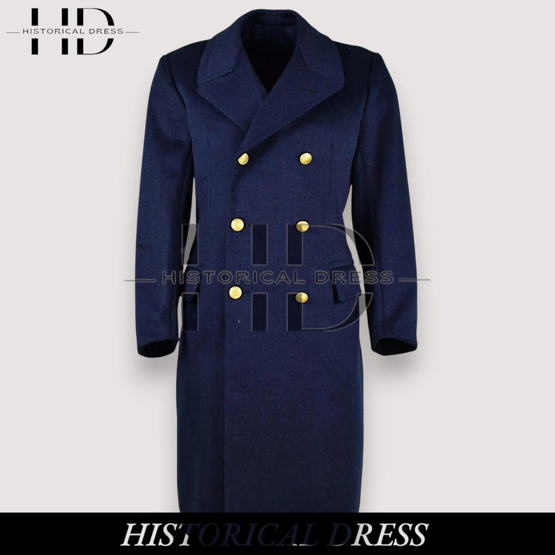 Men's Navy Blue Wool Military Overcoat | 18th Century US Army Trench ...