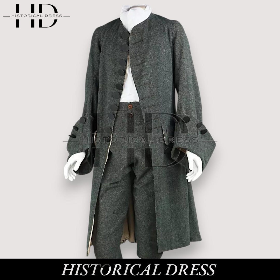 Colonial Military Frock Coat: Gray Wool 18th Century Style Coat Vast ...