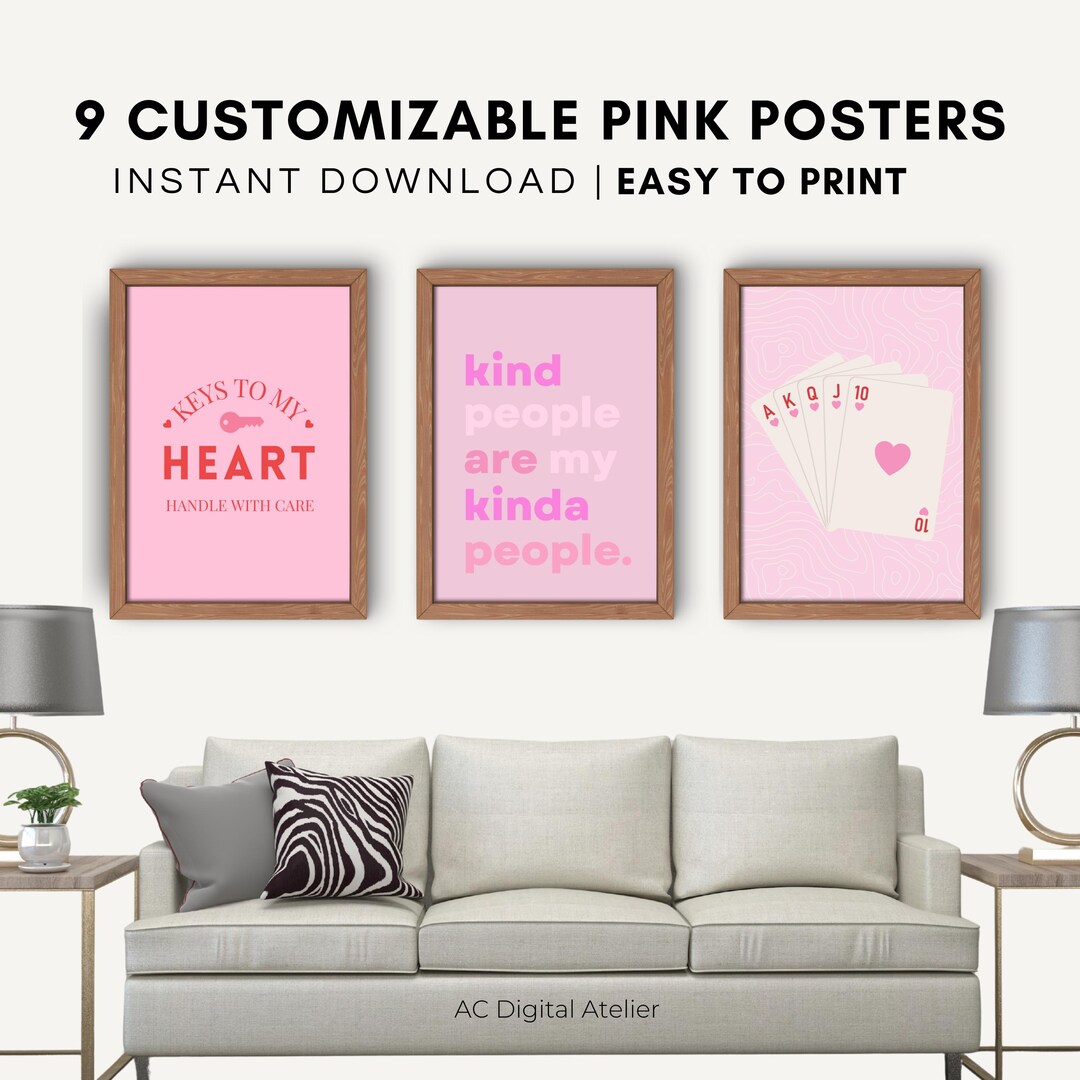 9 Customizable Pink Printable Posters | Girly Vibes Wall Art Set ...