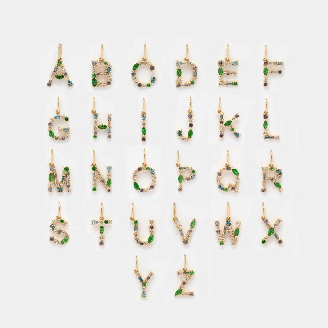 Gemstone Letter Charm Initial in 14k Gold Sterling Silver Personalized ...