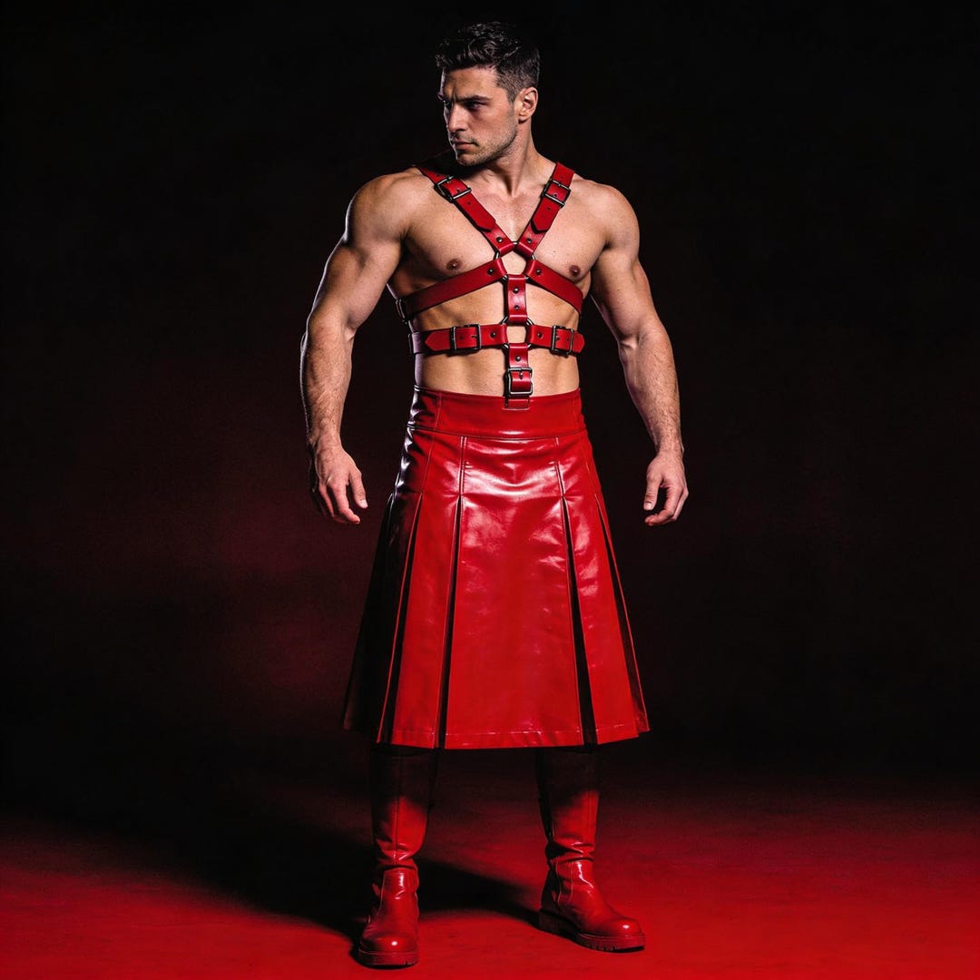 Handmade Red Kilt With Chest Harness - Warrior Cosplay Costume Set ...