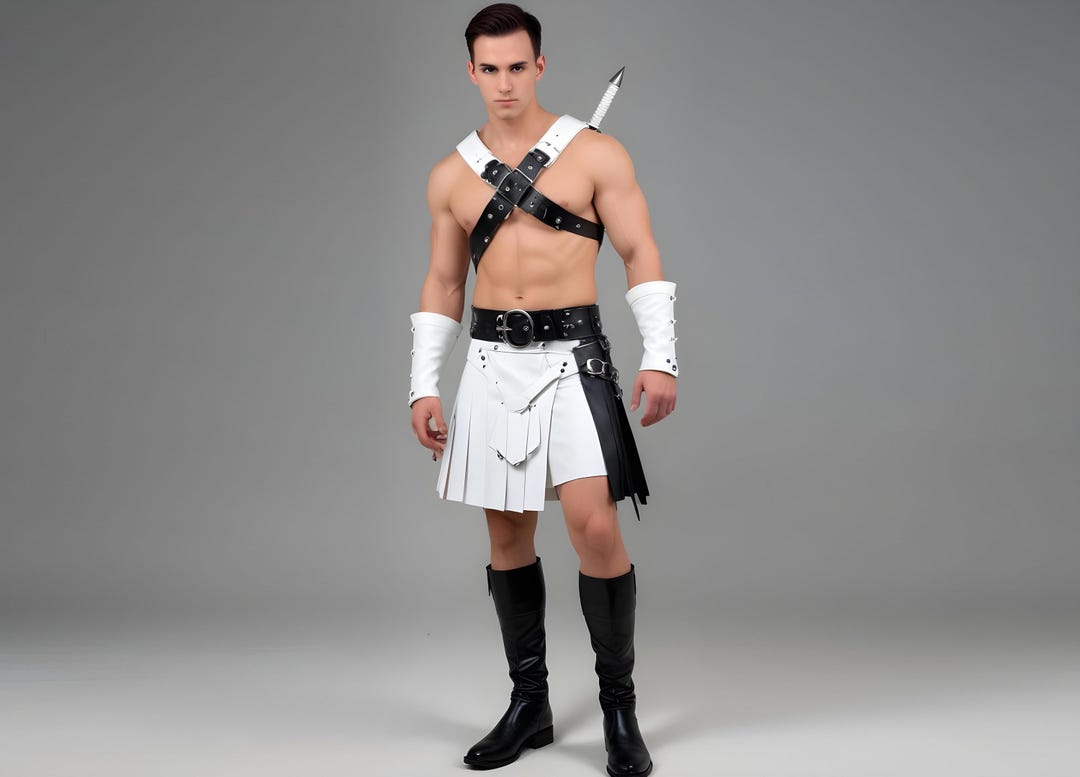 Handmade Leather Kilt Harness: Cosplay Costume, White & Black - Etsy