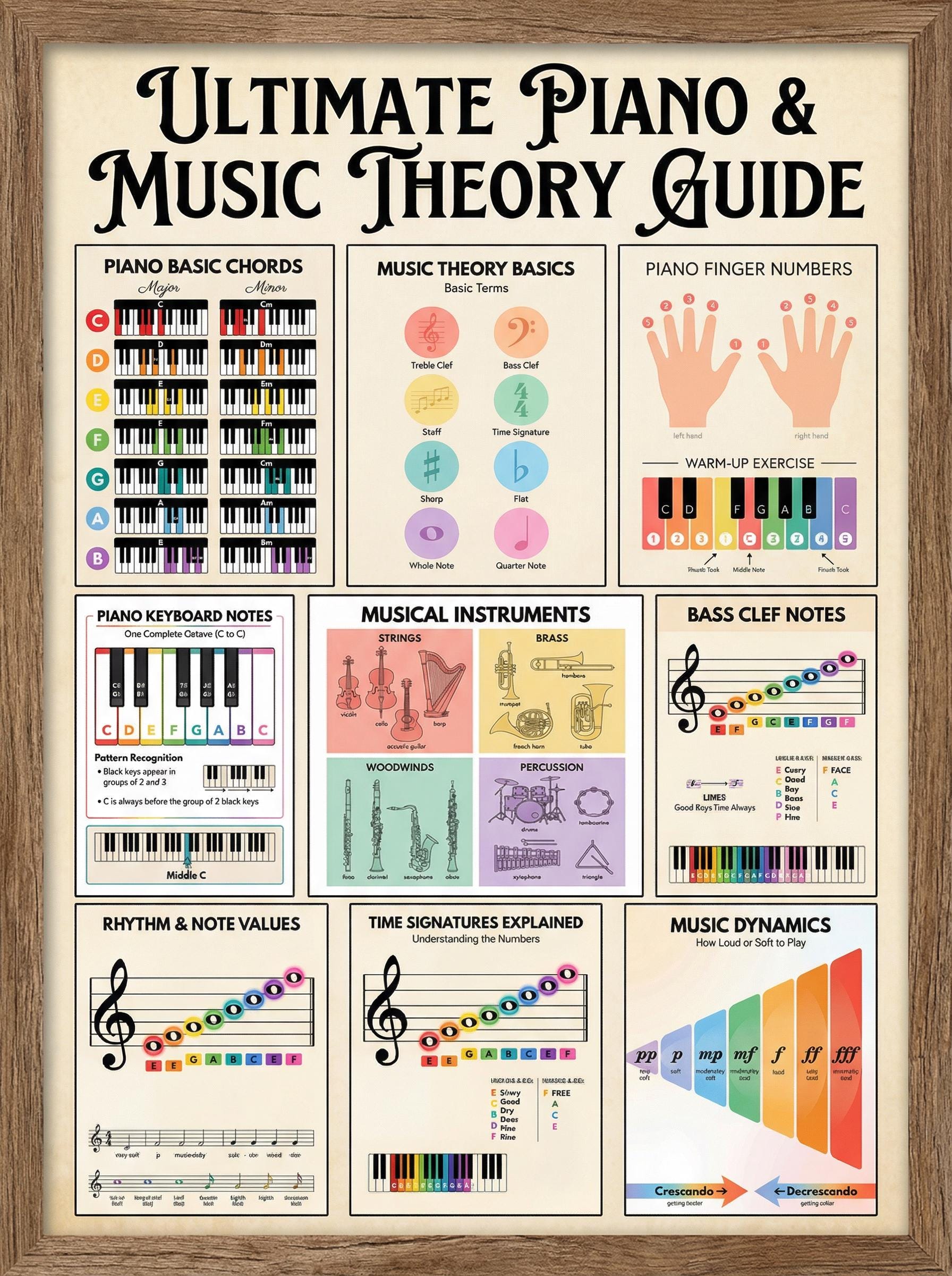 Music Theory Posters Bundle for Piano Learners, Classroom Decor, Chords ...