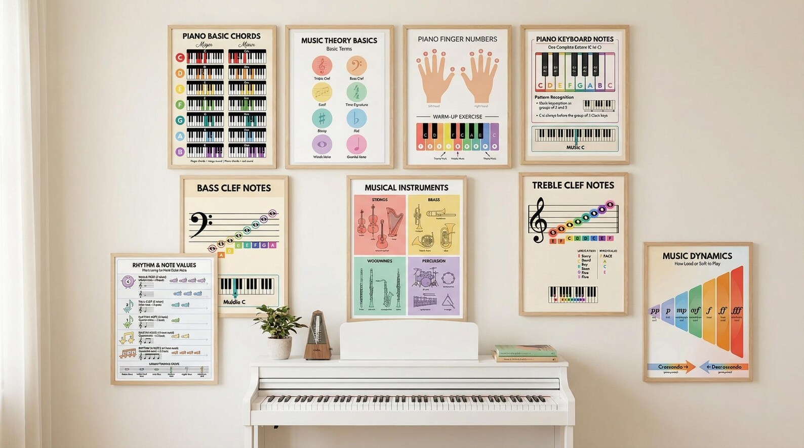 Music Theory Posters Bundle for Piano Learners, Classroom Decor, Chords ...