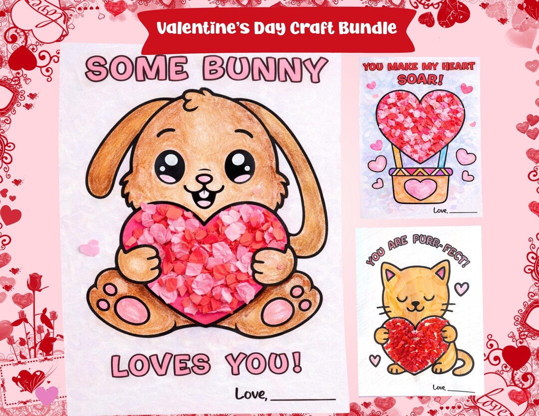 Valentine's Day Mosaic Crafts for Kids | Valentine' Printables (PDF ...