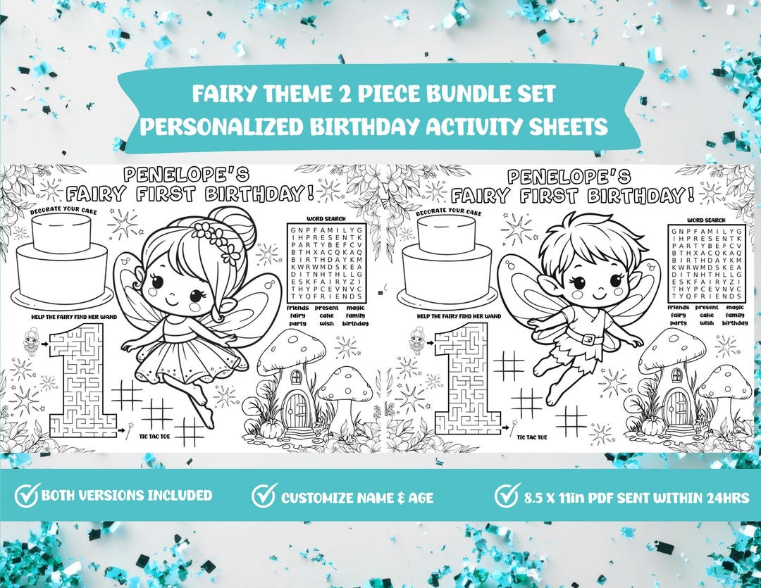 Personalized Fairy Theme Birthday Bundle Set of 2: Printable Party ...