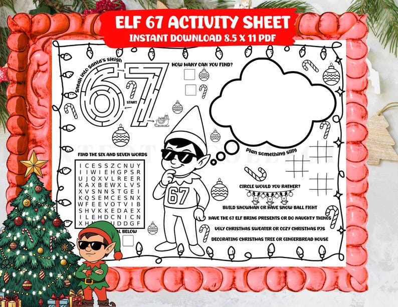 Elf Activity Sheet Printable, 67 Elf Worksheet, Instant Download PDF - Etsy