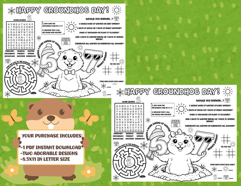 6 7 Groundhog Day Worksheet | Kids Activity Printable (PDF Download) - Etsy