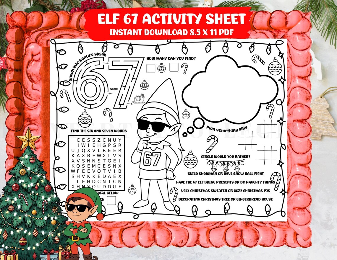 Elf Activity Sheet Printable, 67 Elf Worksheet, Instant Download PDF ...
