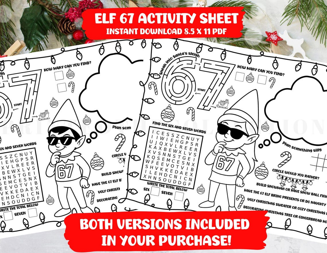 Elf Activity Sheet Printable, 67 Elf Worksheet, Instant Download PDF - Etsy