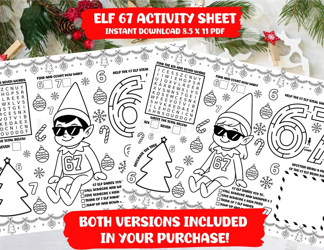 Elf Activity Sheet Printable, 67 Elf Worksheet, Instant Download PDF - Etsy
