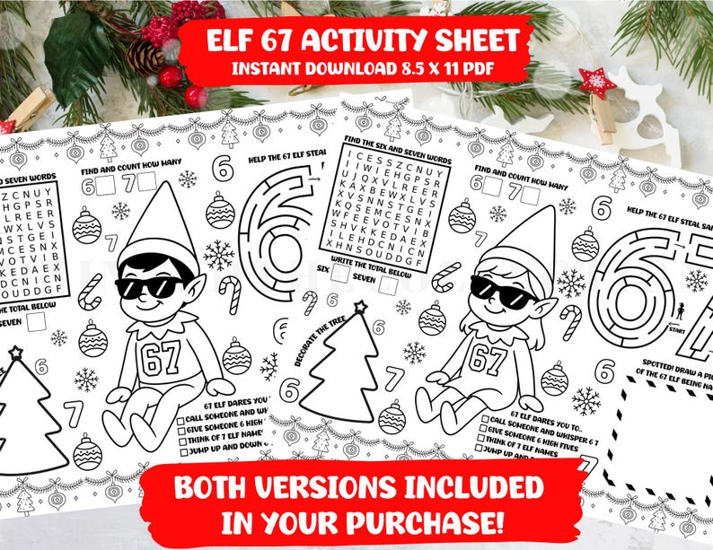 Elf Activity Sheet Printable, 67 Elf Worksheet, Instant Download PDF - Etsy