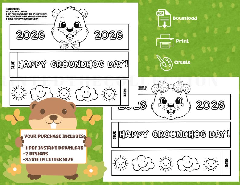 Groundhog Day Crown Template I Printable Instant Download - Etsy