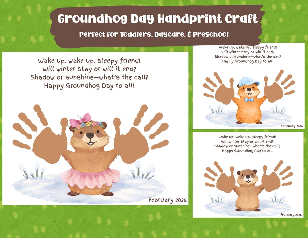 Groundhog Day Handprint Craft, February Keepsake (printable PDF) - Etsy