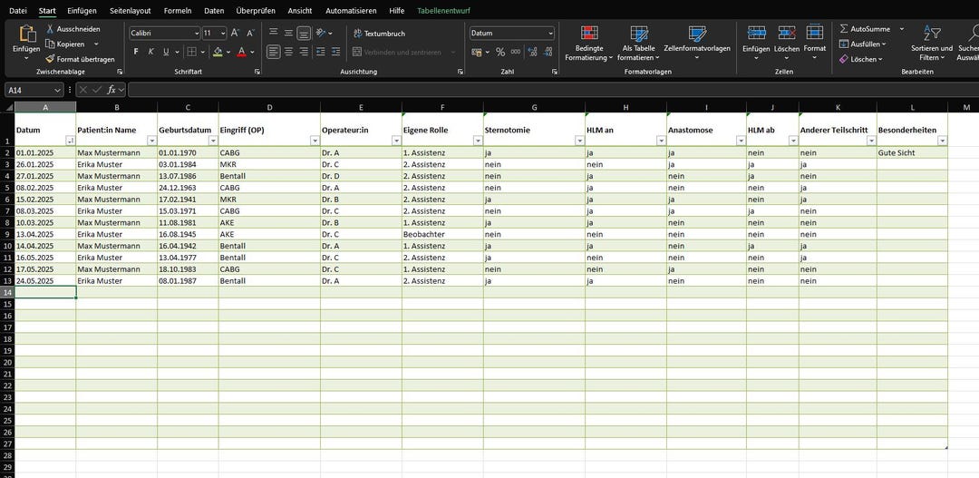 OP Logbuch Vorlage, Excel Template - Etsy