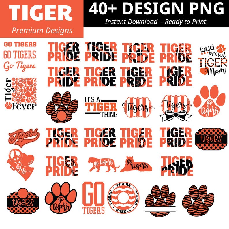 40+ PNG File Tigers Pride PNG Bundle,game Day Mascot Tiger Head Heart ...