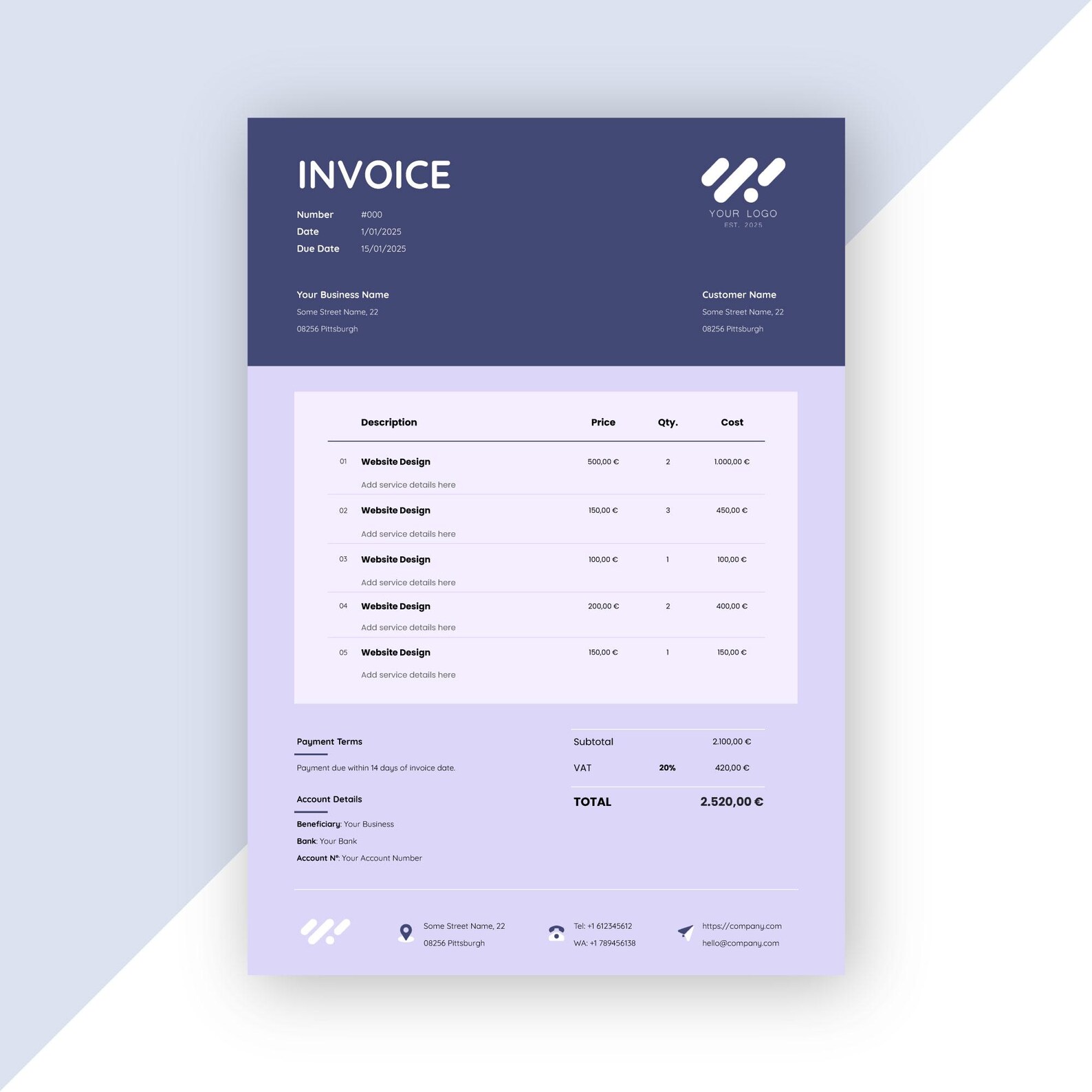 4 Color Google Sheets Invoice Template | Small Business Invoice ...