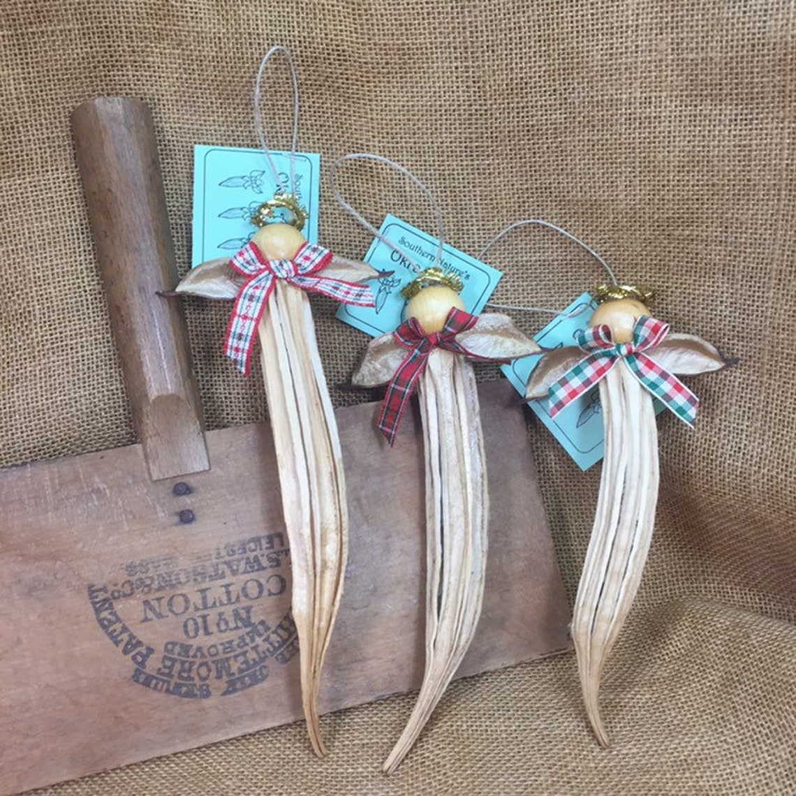 Okra Angel! Christmas Bows, Okra Pod Ornament, Southern Decor, Angel ...