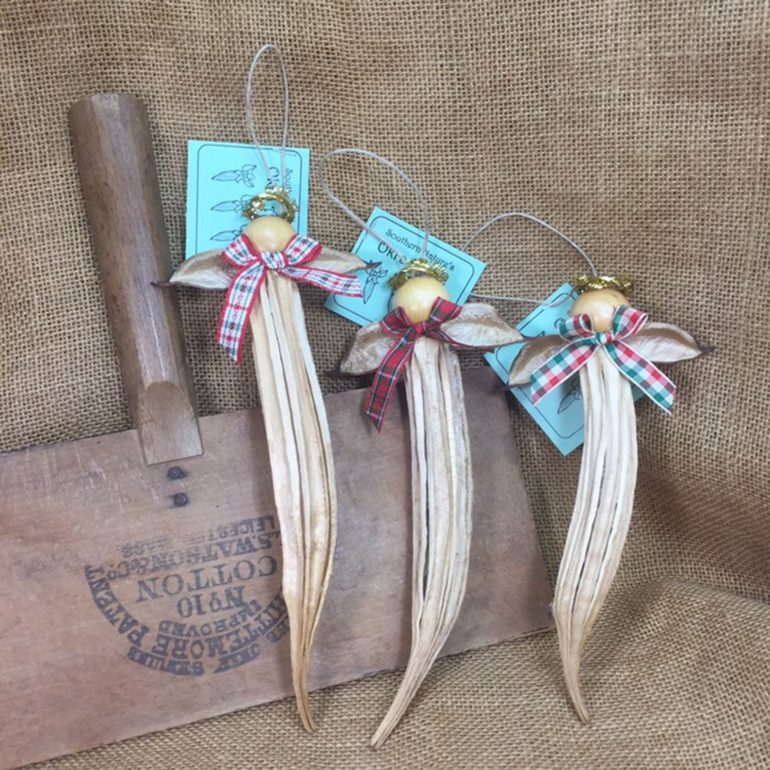 Okra Angel! Christmas Bows, Okra Pod Ornament, Southern Decor, Angel ...