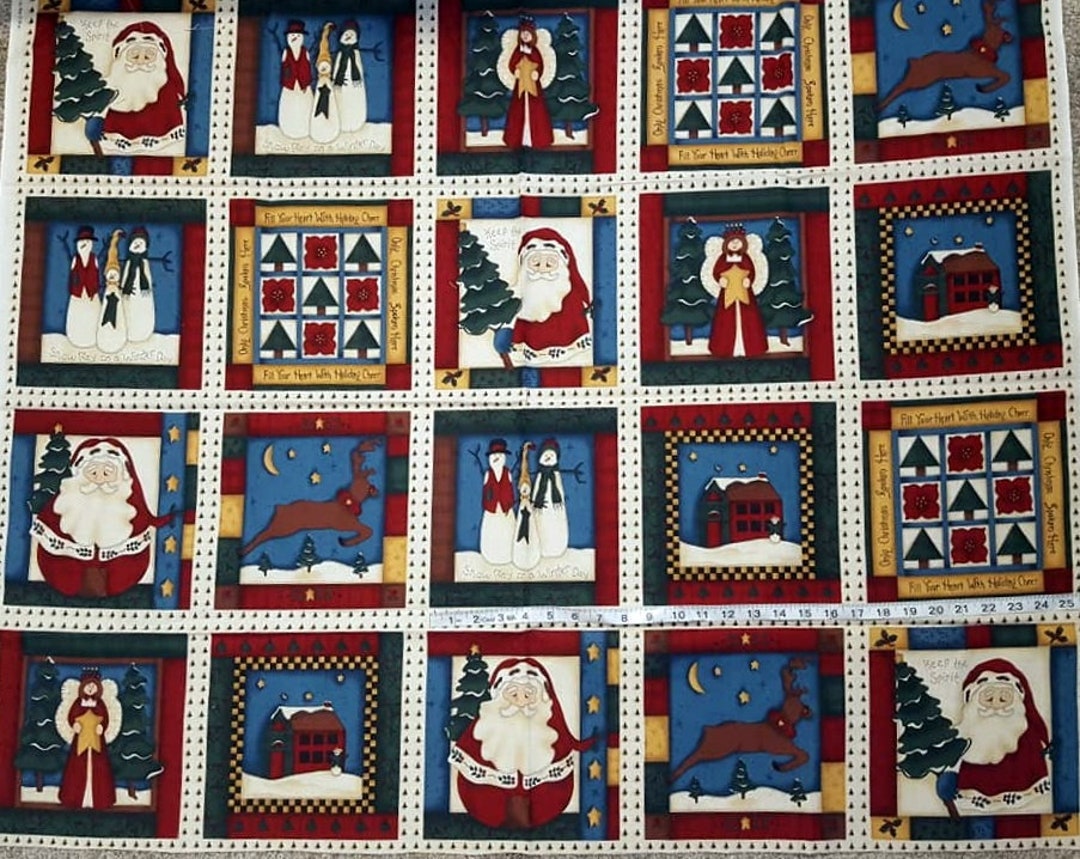 Christmas Cheer Santa and Other Christmas Themed Blocks on Cotton ...