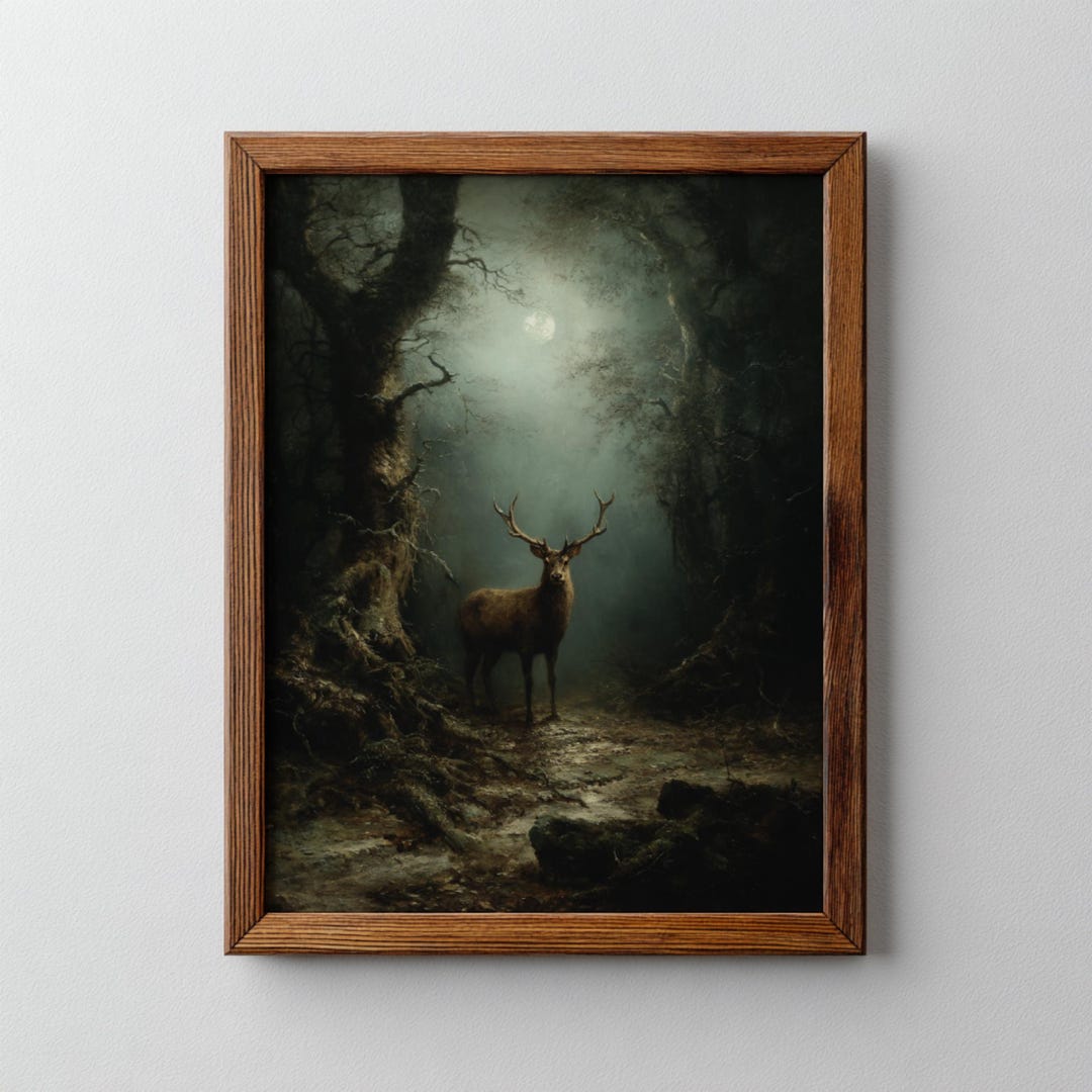 Vintage Stag Oil Painting: Gothic Forest Animal Print (digital Download ...