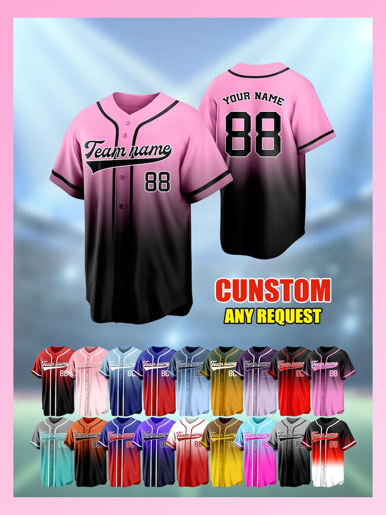 Custom Gradient Baseball Jersey, Personalized Team Uniform Gradient Two ...
