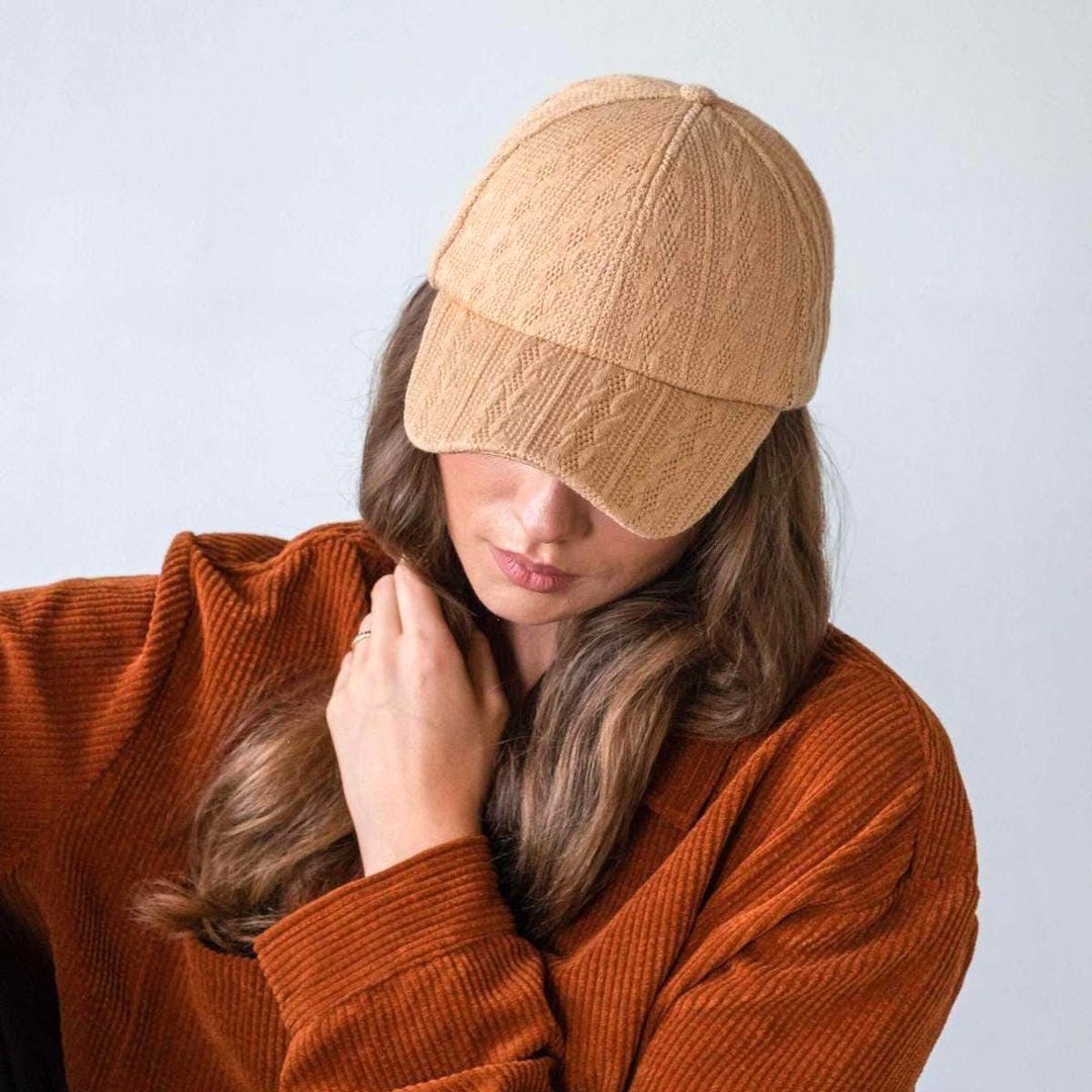 Unisex Ethnic Knit Baseball Cap - Beige, Cozy Fall Hat for Men and ...
