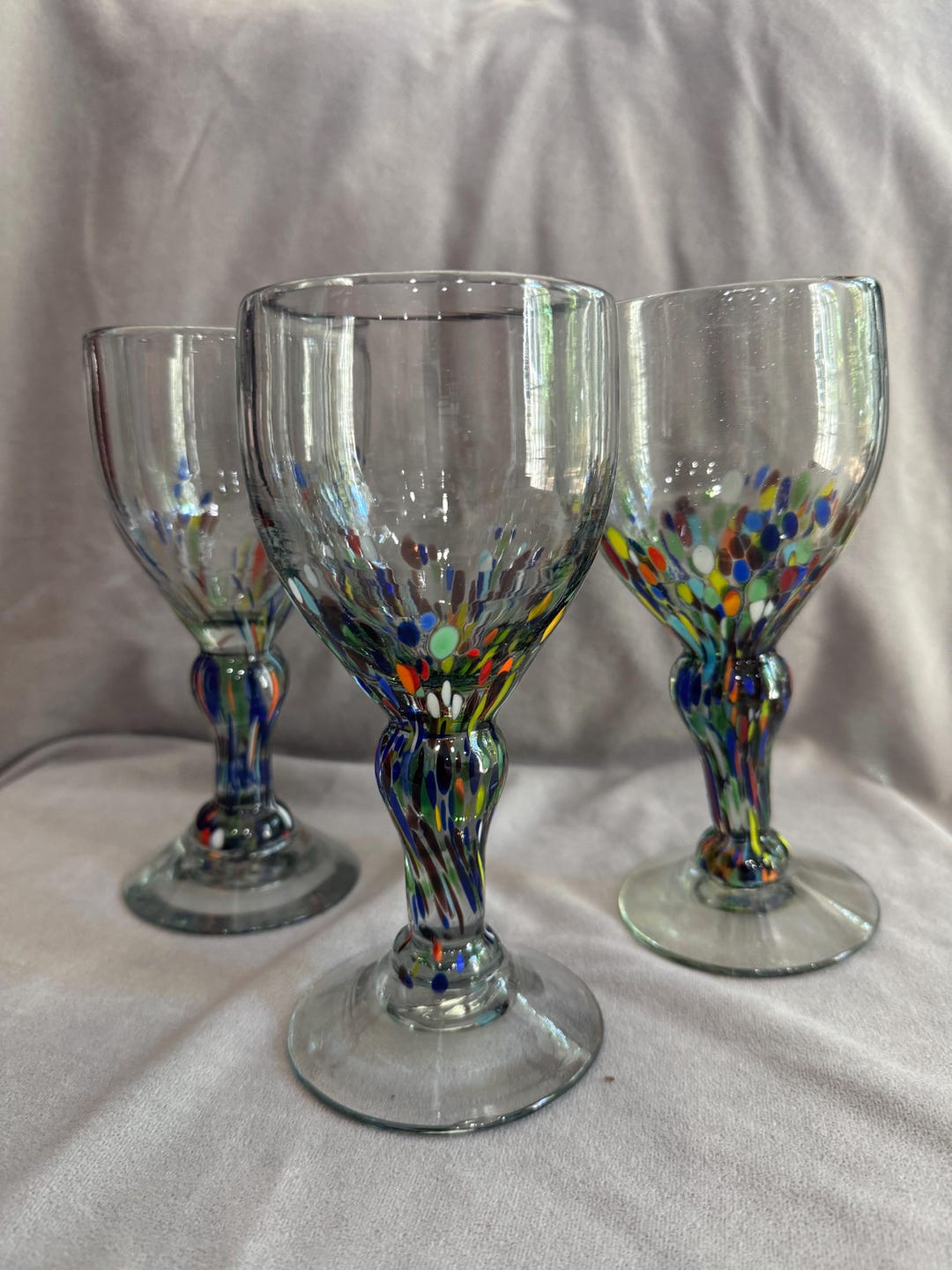 Hand Blown Mexican Set of Three Confetti Glass Goblets - Etsy