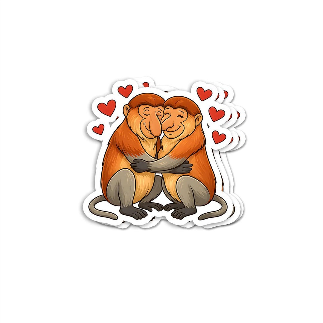 Proboscis Monkey Love PNG – Cute Hugging Monkeys Clipart – Funny ...