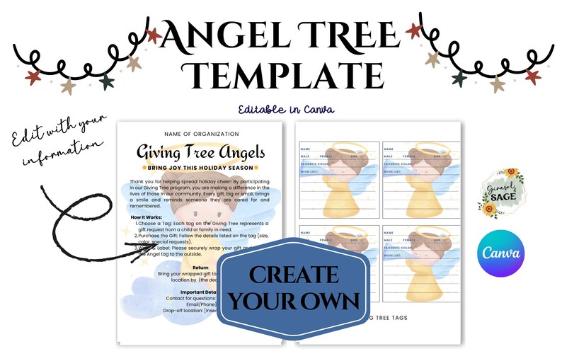 Angel Tree Flyer With Wish List Tags – Editable in Canva | Holiday ...