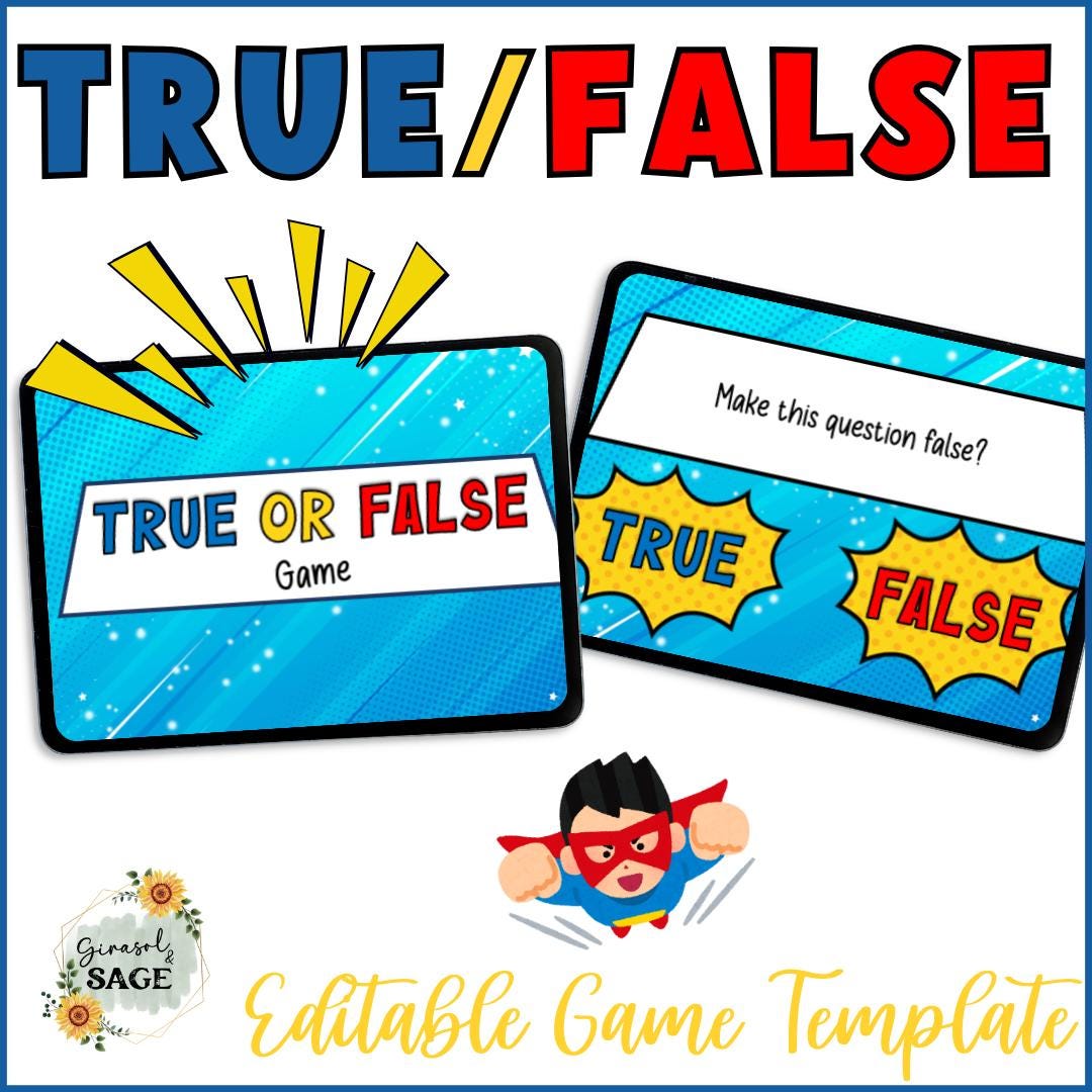 Editable True/false Digital Game Template | Classroom Review Activity ...