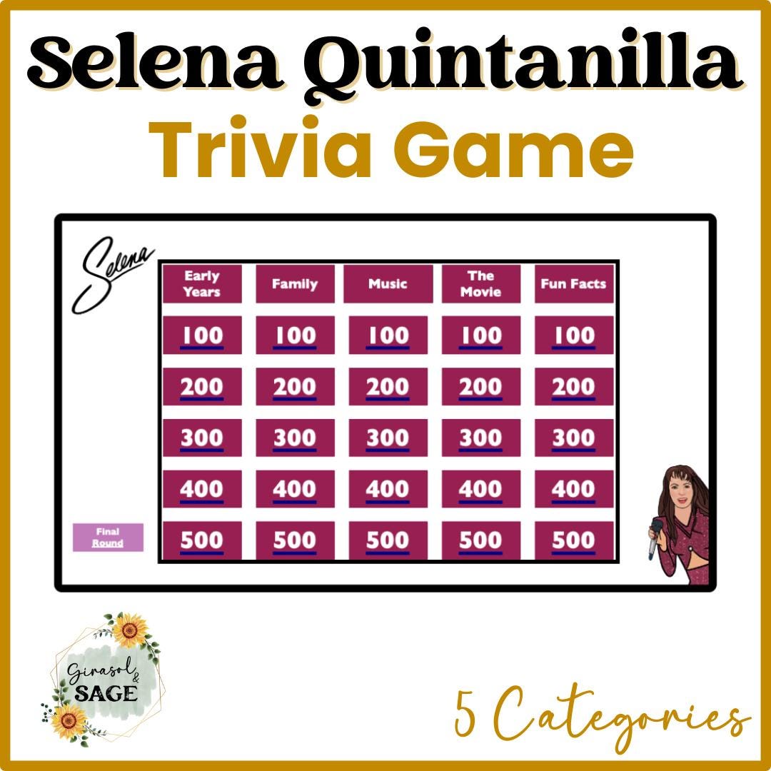 Hispanic Heritage Selena Quintanilla Trivia Game Show Powerpoint ...