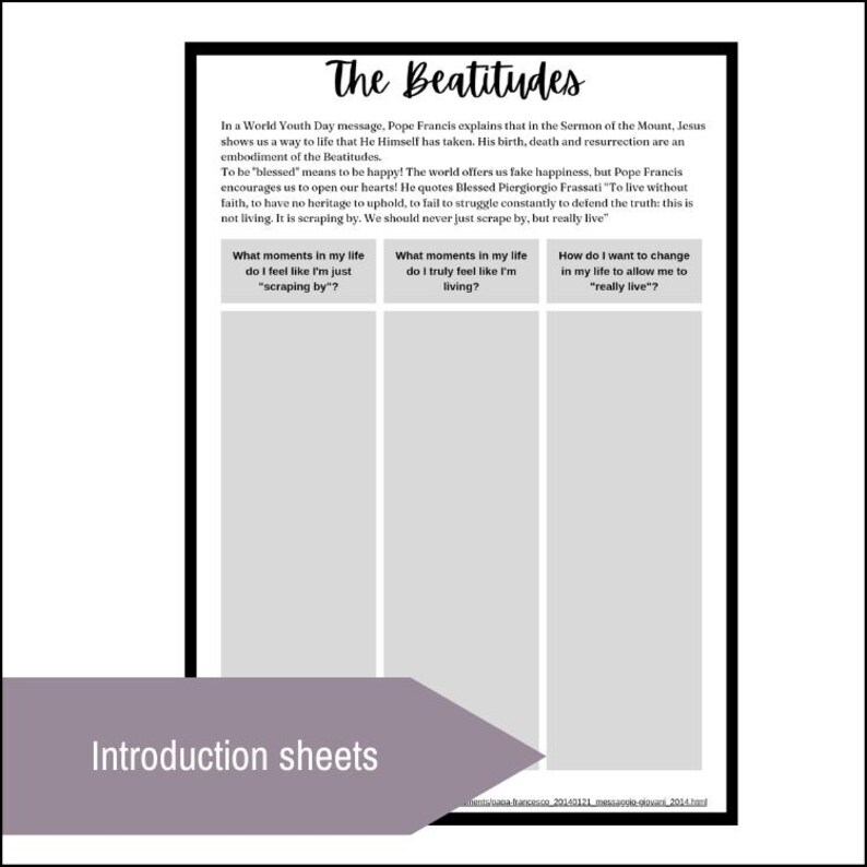 Catholic Beatitudes Prayer Journal – Printable Worksheets for Middle ...