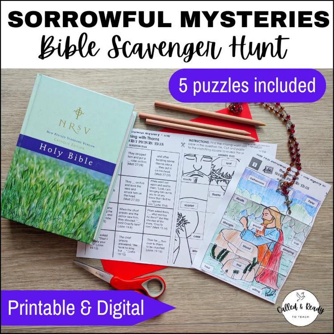 Sorrowful Mysteries Rosary Activity | Catholic Bible Puzzle & Scavenger ...
