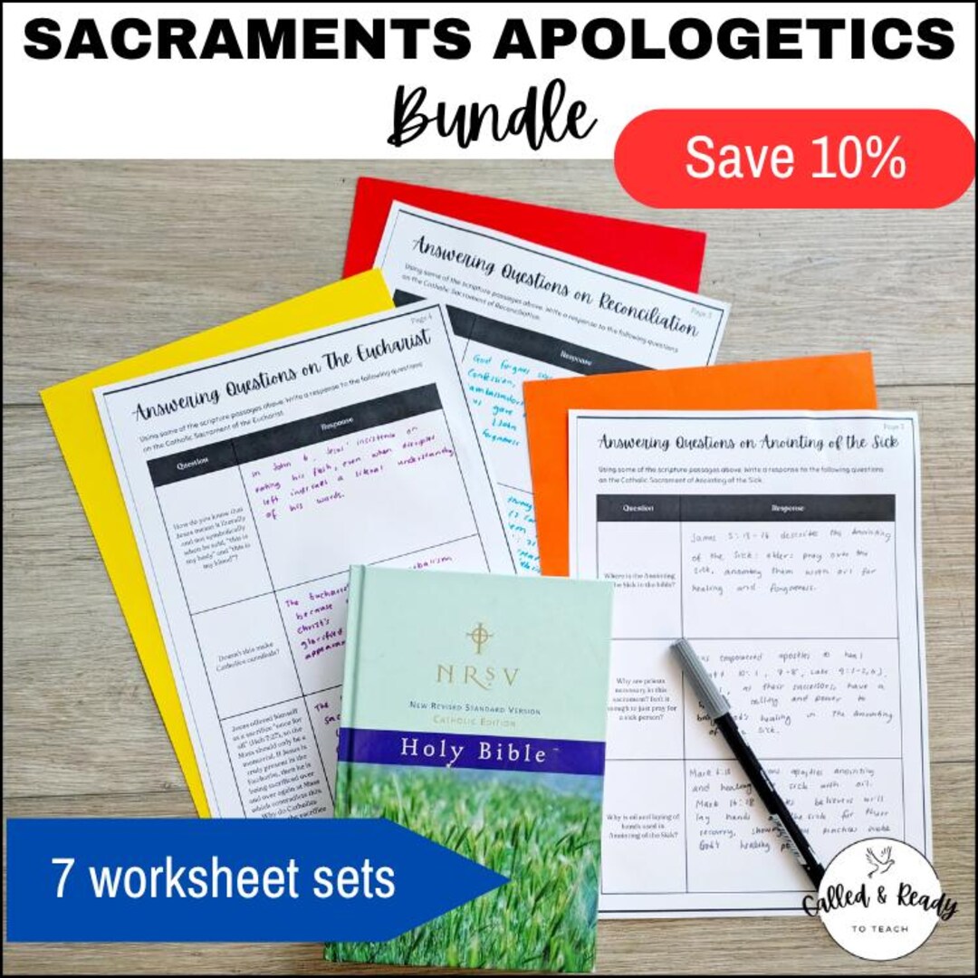 Catholic Sacraments Apologetics Worksheets BUNDLE | 7 Sacrament Bible ...