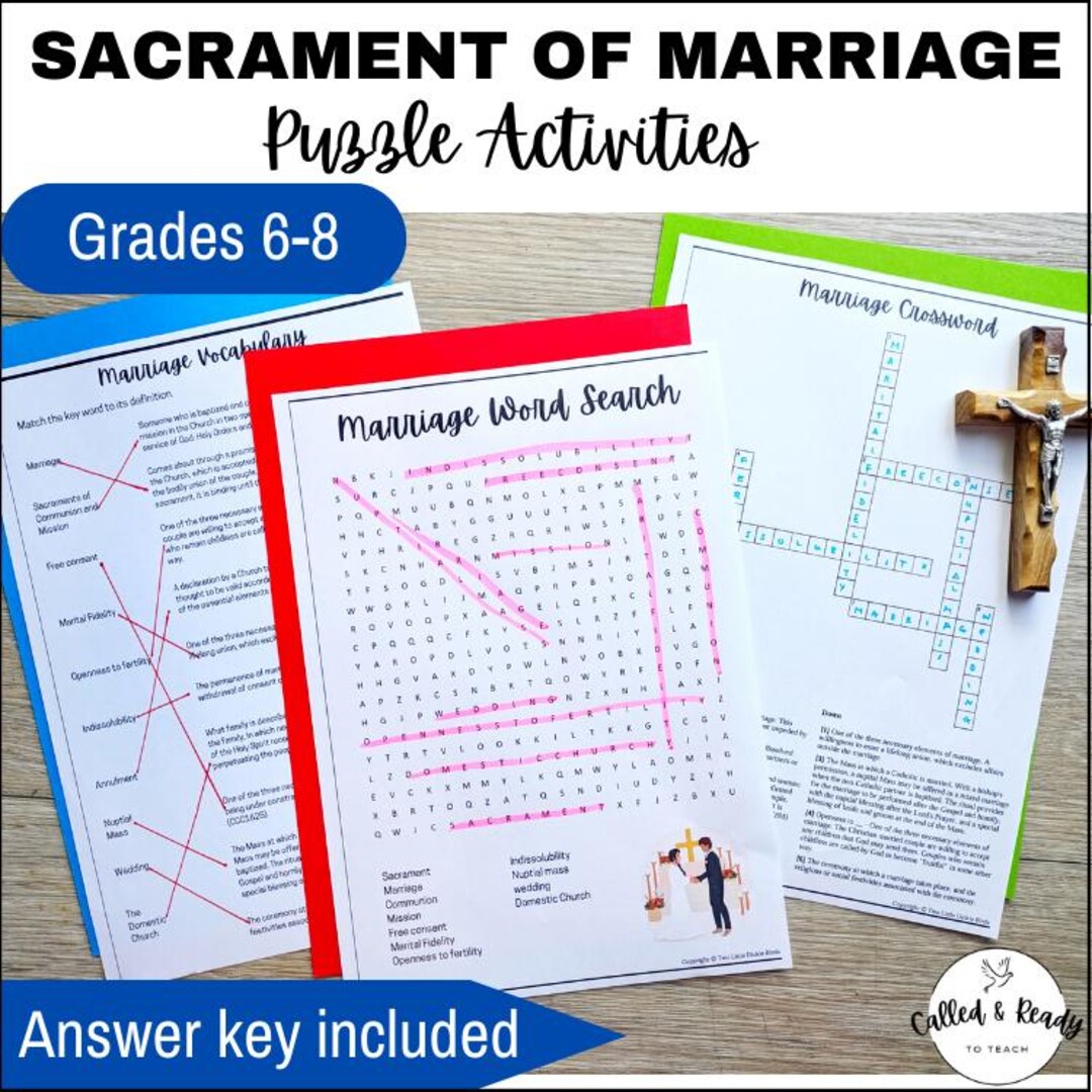 Catholic Matrimony Puzzle Activities | Marriage Word Search, Crossword ...