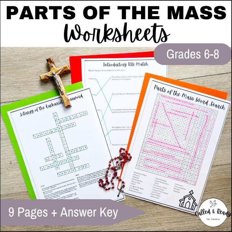 Parts of the Mass Worksheets | Catholic Activities Word Search ...
