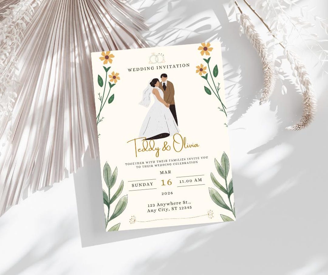 Elegant Floral Wedding Invitation Template | Editable Digital Download ...