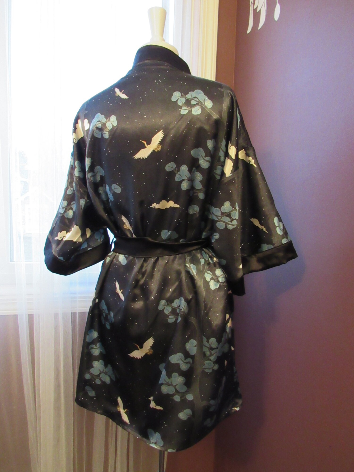 Boudoir Dressing Robe in Cranes Embroidered Lace // Satin | Etsy