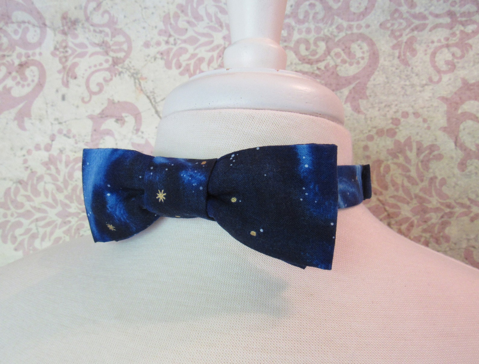 Cosmos Bow Tie // Blue Cotton Bow Tie, Adjustable - Etsy