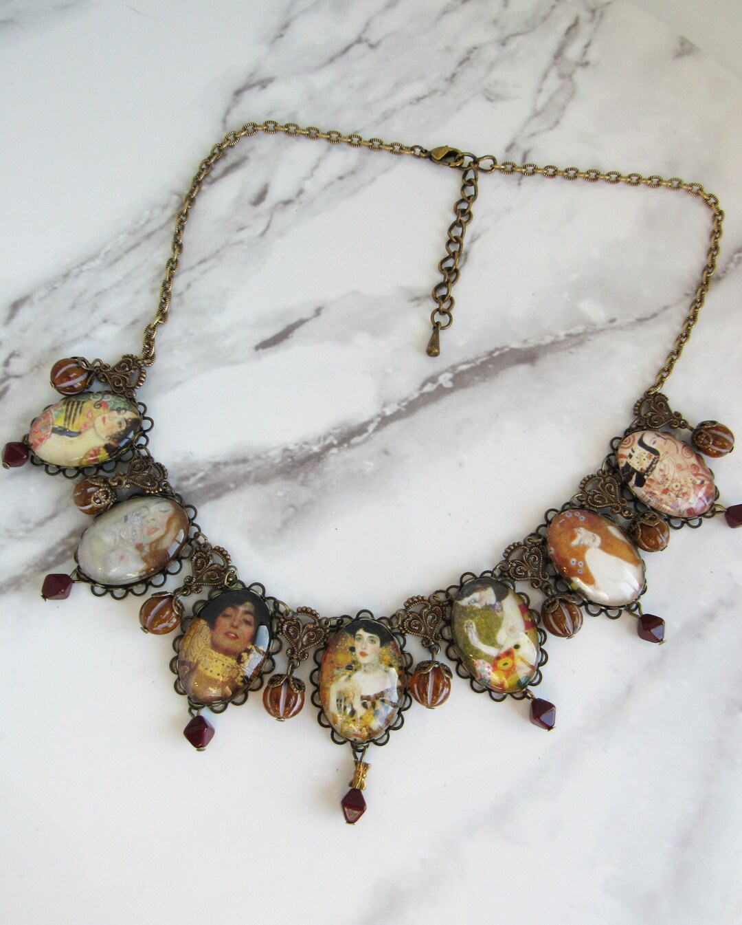 Klimt Princess Necklace in Brass, Red // Pre-raphaelite, Fine Art ...